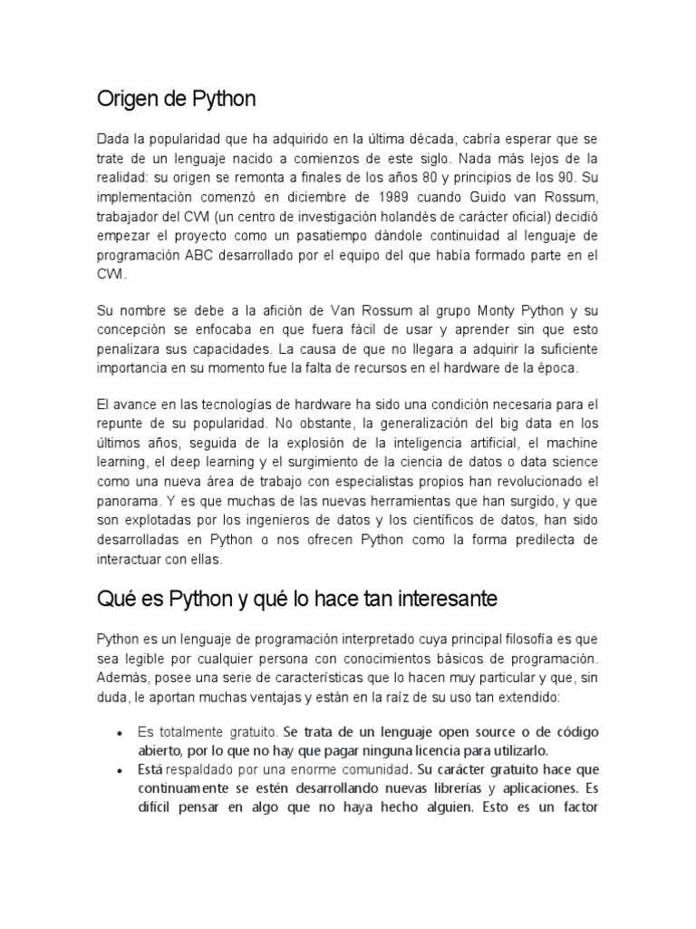 Origen de Python | PDF | Python (lenguaje de programación) | Lenguaje ...