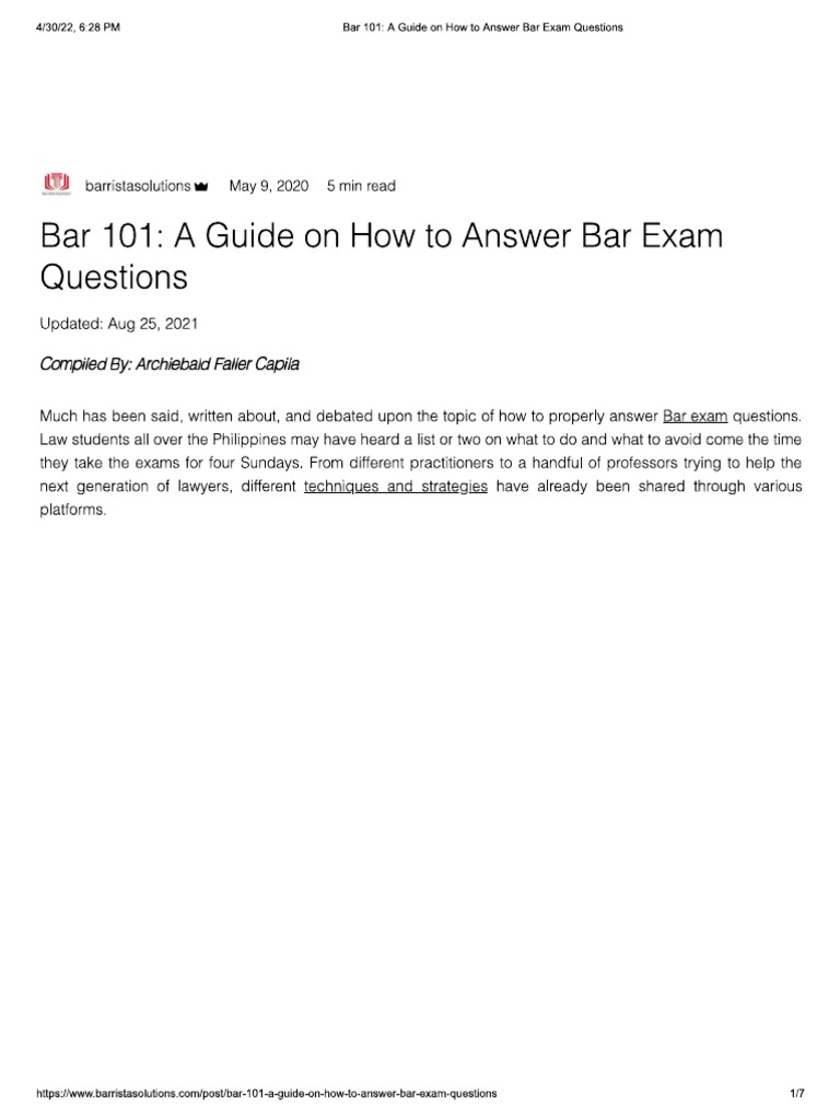 Answering Correctly The Bar Questions | PDF