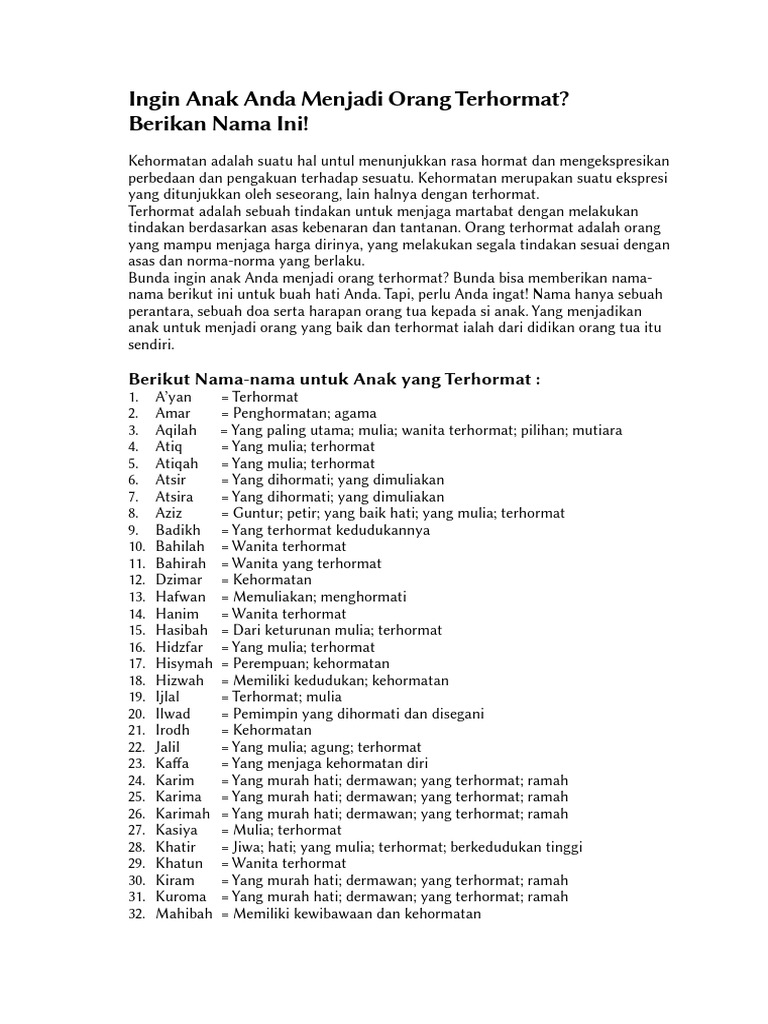 Nama Nama Bagus Untuk Anak Pdf