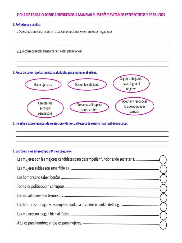 Ficha de Trabajo Sobre Aprendemos A Manejar El Estrés | PDF