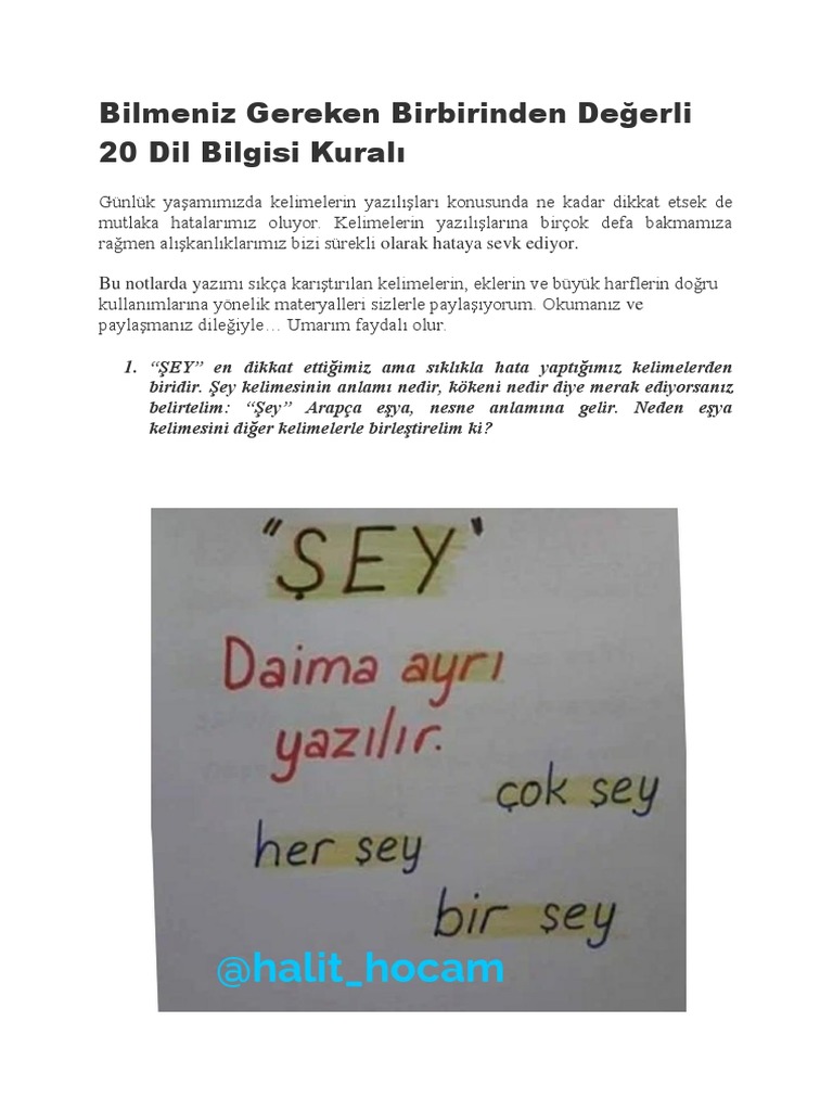 Türkçe Önemli̇ Notlar | PDF