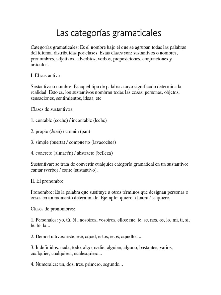 Las Categorías Gramaticales | PDF | Adjetivo | Sustantivo