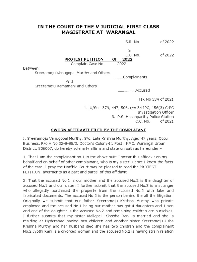 In The Court of The V Judicial First Class Magistrate at Warangal | PDF | Affidavit | Government