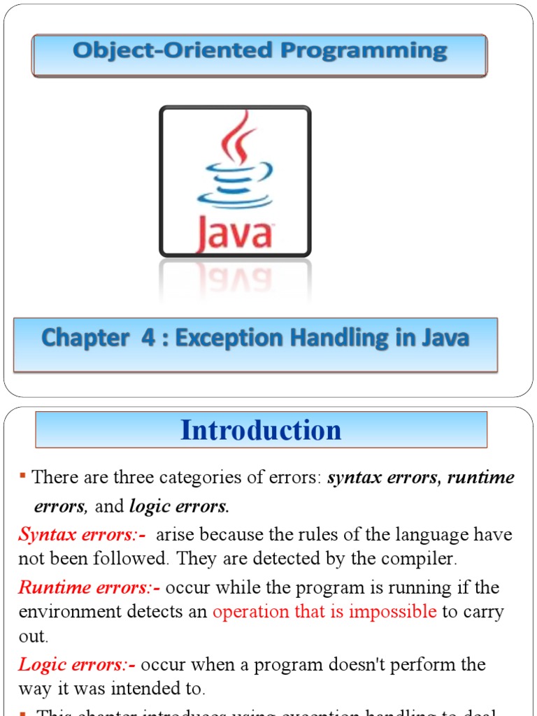 Chapter 4 Exceptions Short Lecture Pdf Java Programming Language 2219