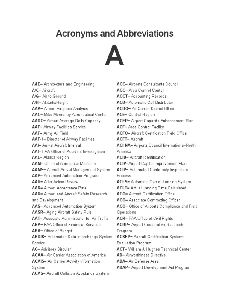 Acronyms and Abbreviations | PDF | Air Traffic Control | Federal ...