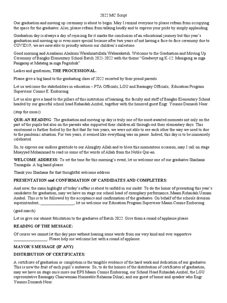 2022 Emcee Script Pdf