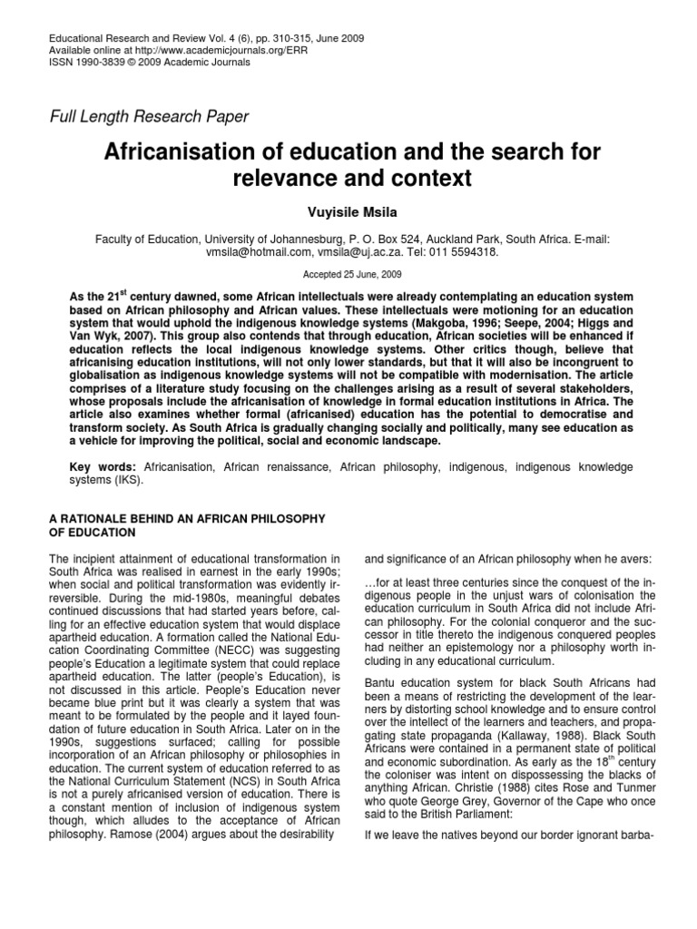 African Philosophy of Education | PDF | Epistemology | Empowerment