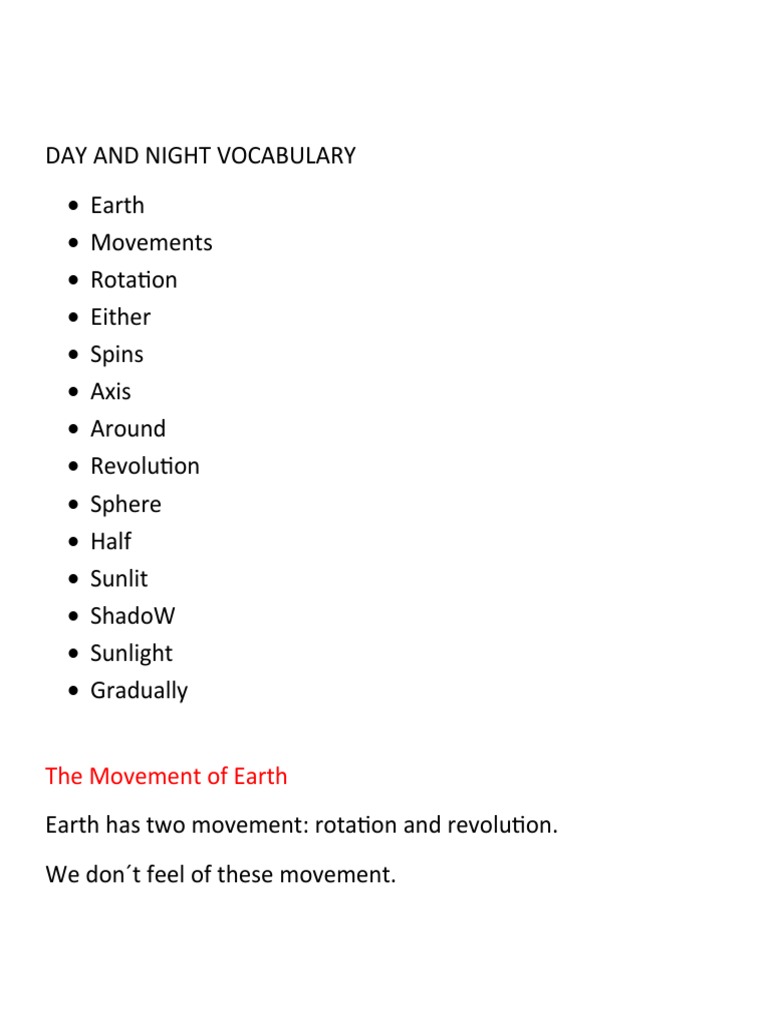 Day and Night Vocabulary | PDF