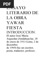 Ensayo Literario de La Obra Yawar Fiesta - JMA | PDF