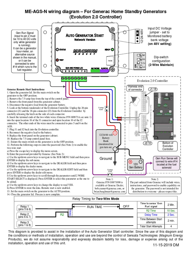ME-AGS-N Wiring Diagram - For Generac Home Standby Generators (Evolution 2.0 Controller) | PDF ...