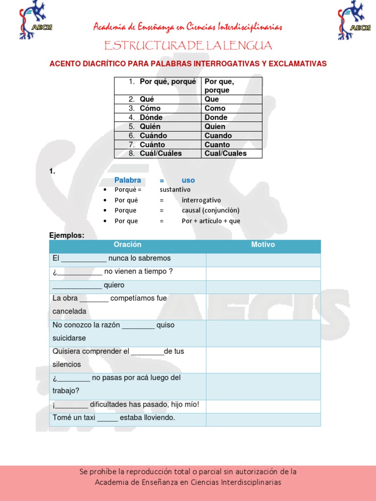 Acento Diacritico para Palabras Interrogativas y Exclamativas | PDF ...