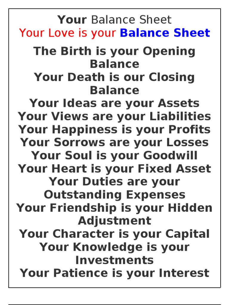 Life Long Balance Sheet | PDF