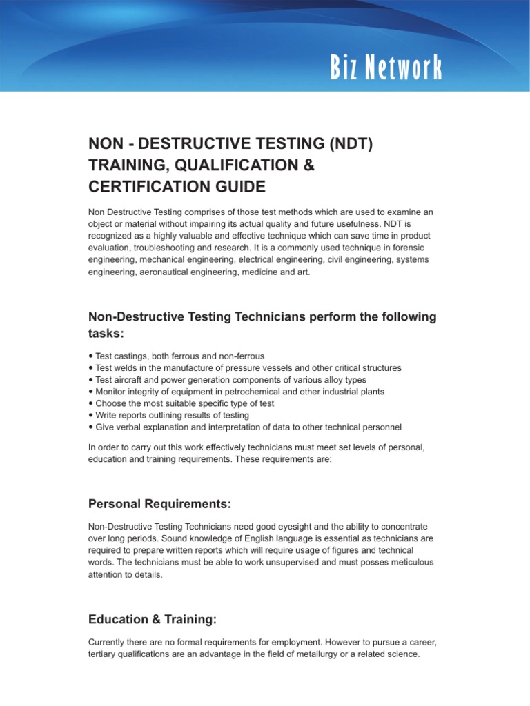 NDT Training Document | PDF | Nondestructive Testing | Certification