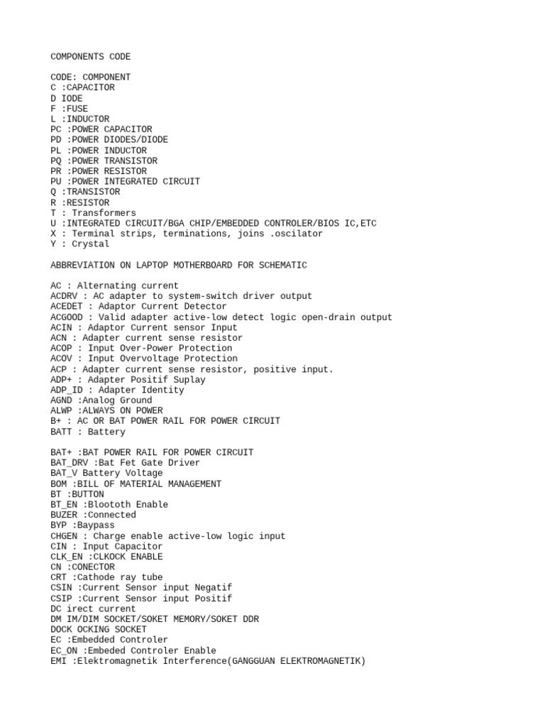 Schematic Component Code For Laptop | PDF | Electrical Network ...