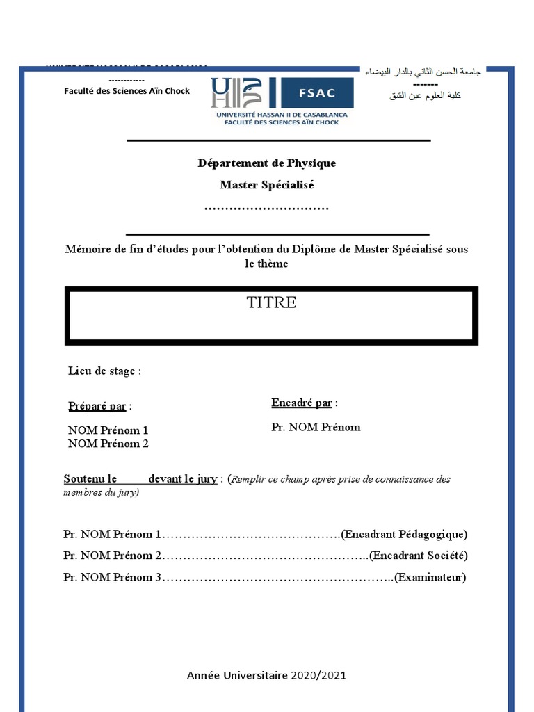 Rapport de Mémoire de Master PFE | PDF
