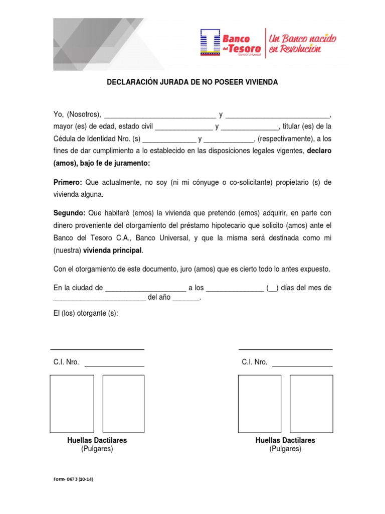Form. 673 Declaracion Jurada de No Poseer Vivienda | PDF