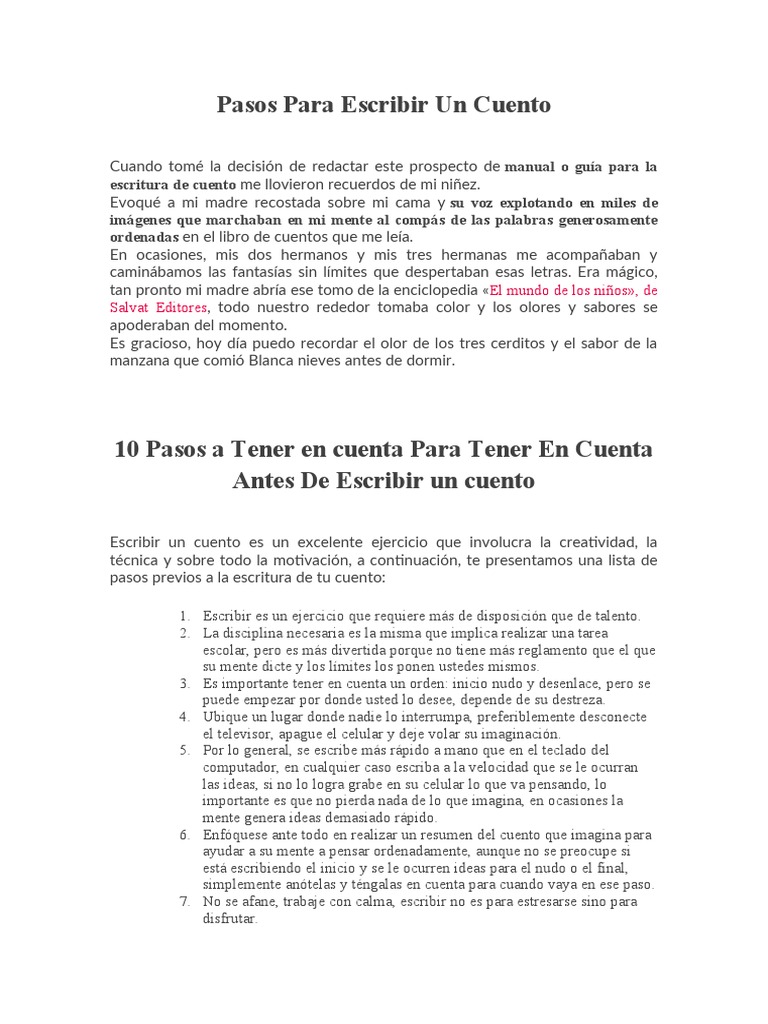 Pasos para Escribir Un Cuento | PDF | Cuentos