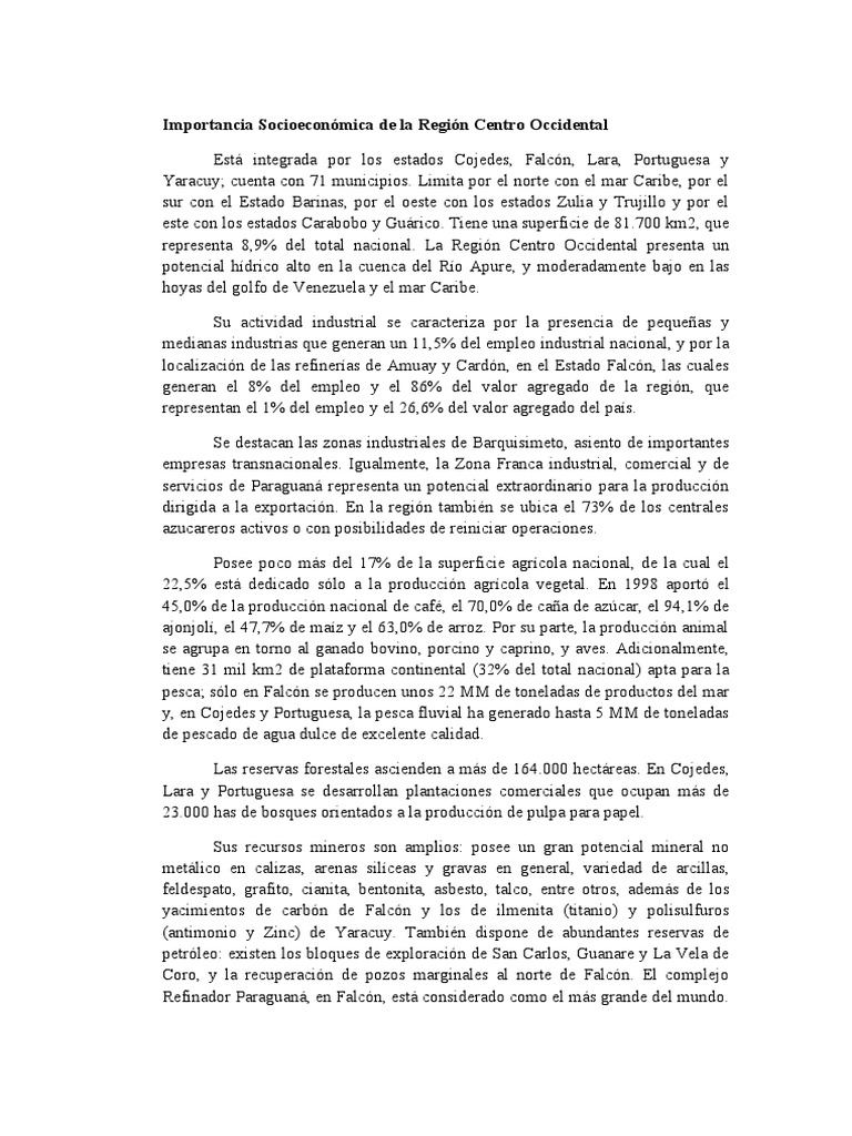Region Centro Occidental | PDF | Venezuela