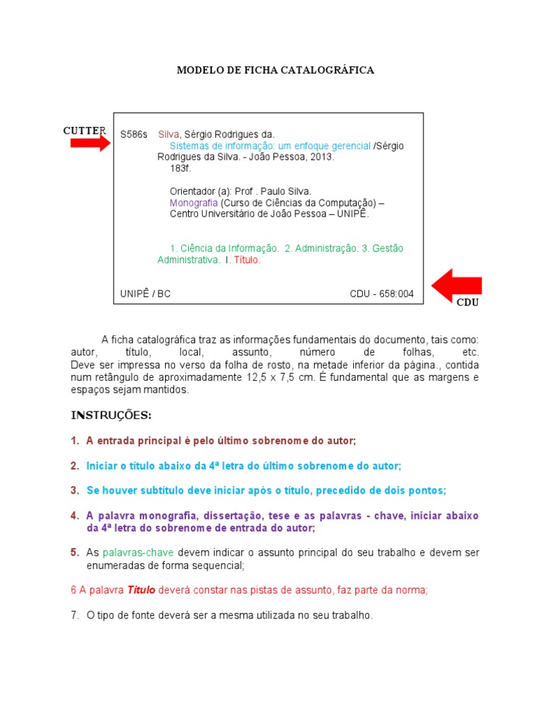 Modelo de Ficha Catalográfica TCC | PDF