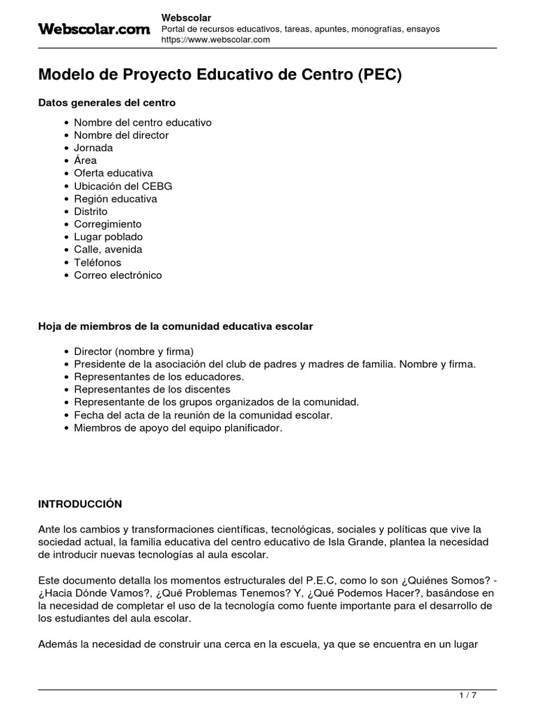 Modelo de Proyecto Educativo de Centro Pec | PDF | Comunidad | Folklore