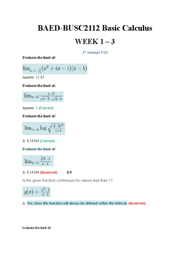 BAED-BUSC2112 Basic Calculus: Week 1 - 3 | PDF | Tangent | Function ...