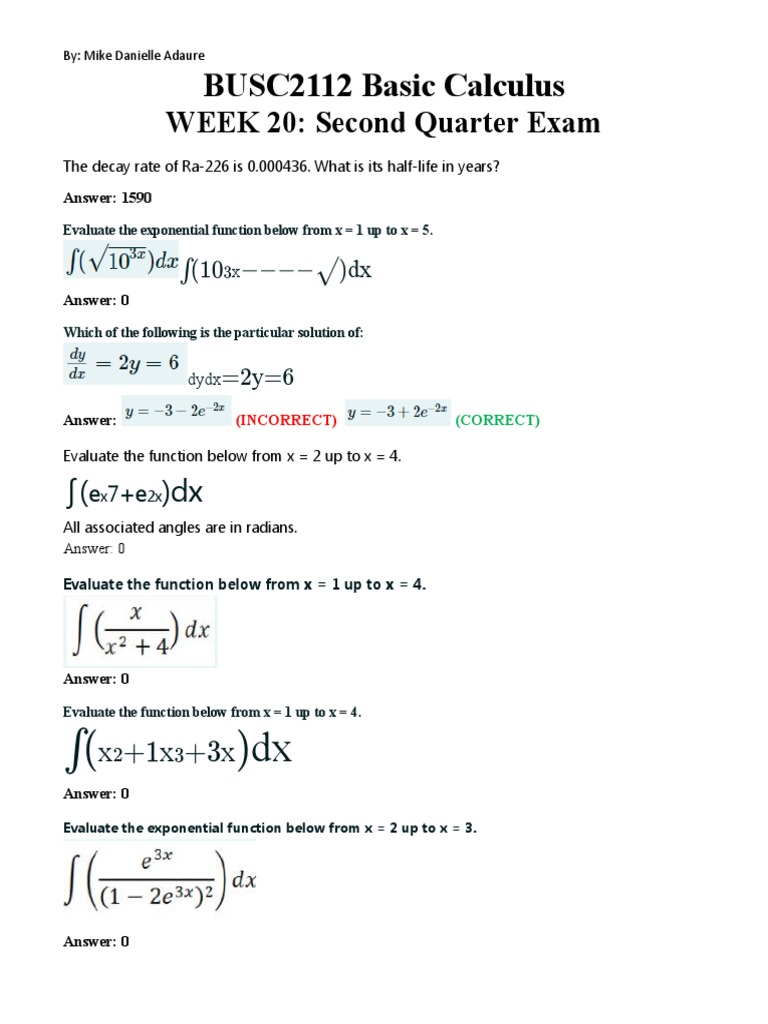 BUSC2112 Basic Calculus WEEK 20 QEXAM (INCOMPLETE) | PDF