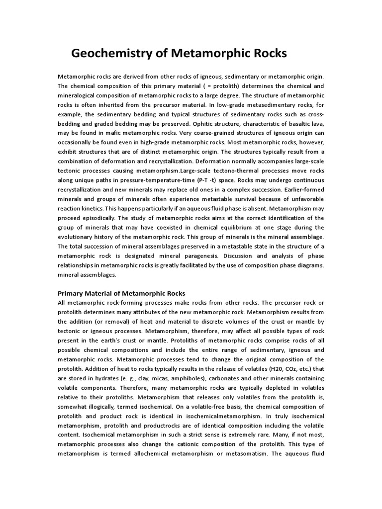 Geochemistry of Metamorphic Rocks | PDF | Rock (Geology) | Petrology