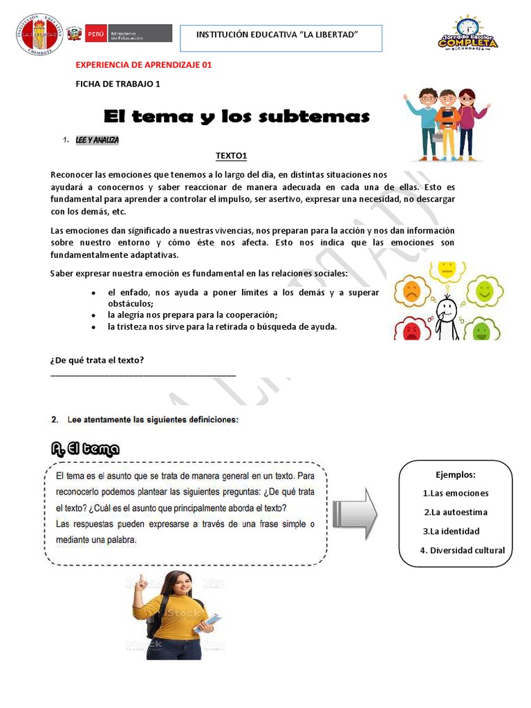 FICHA 1 EL TEMA Y SUBTEMAS - docxGGG | PDF