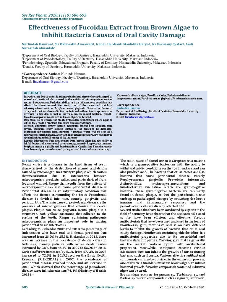 Effectiveness of Fucoidan Extract From Brown Algae To Inhibit Bacteria ...