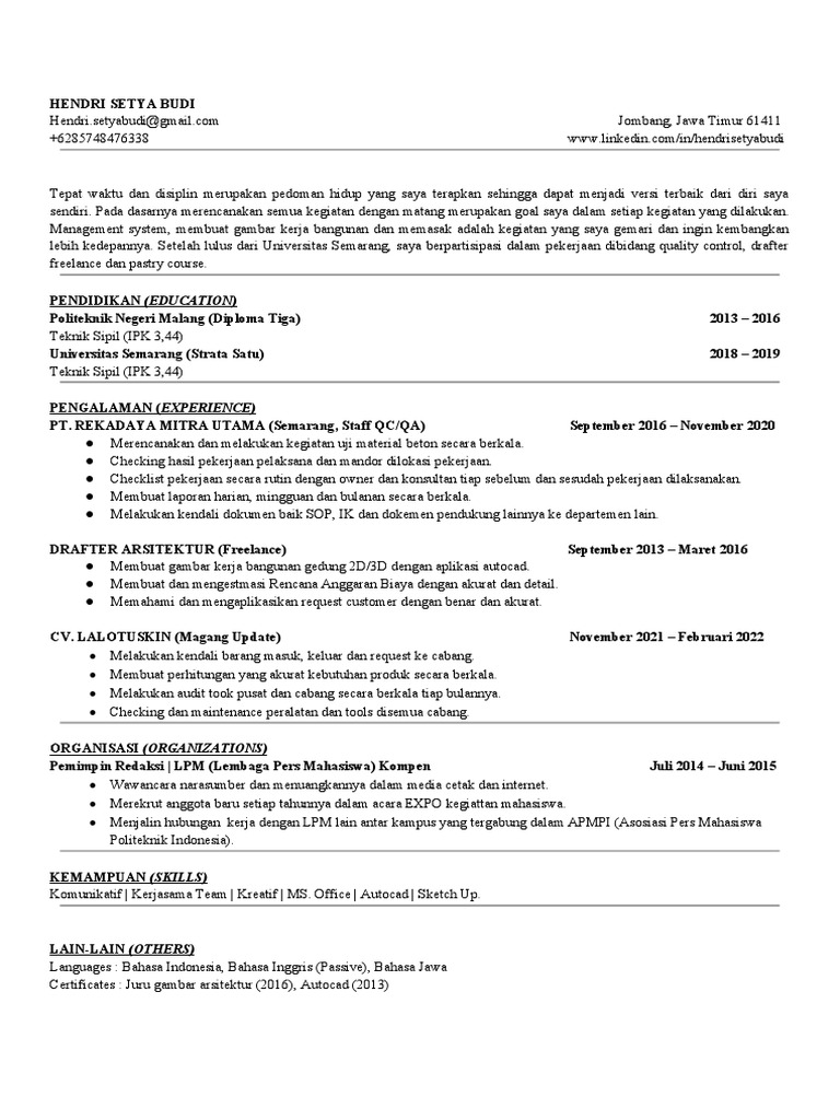 FREE TEMPLATE CV ATS Friendly - Mellan | PDF | Seni