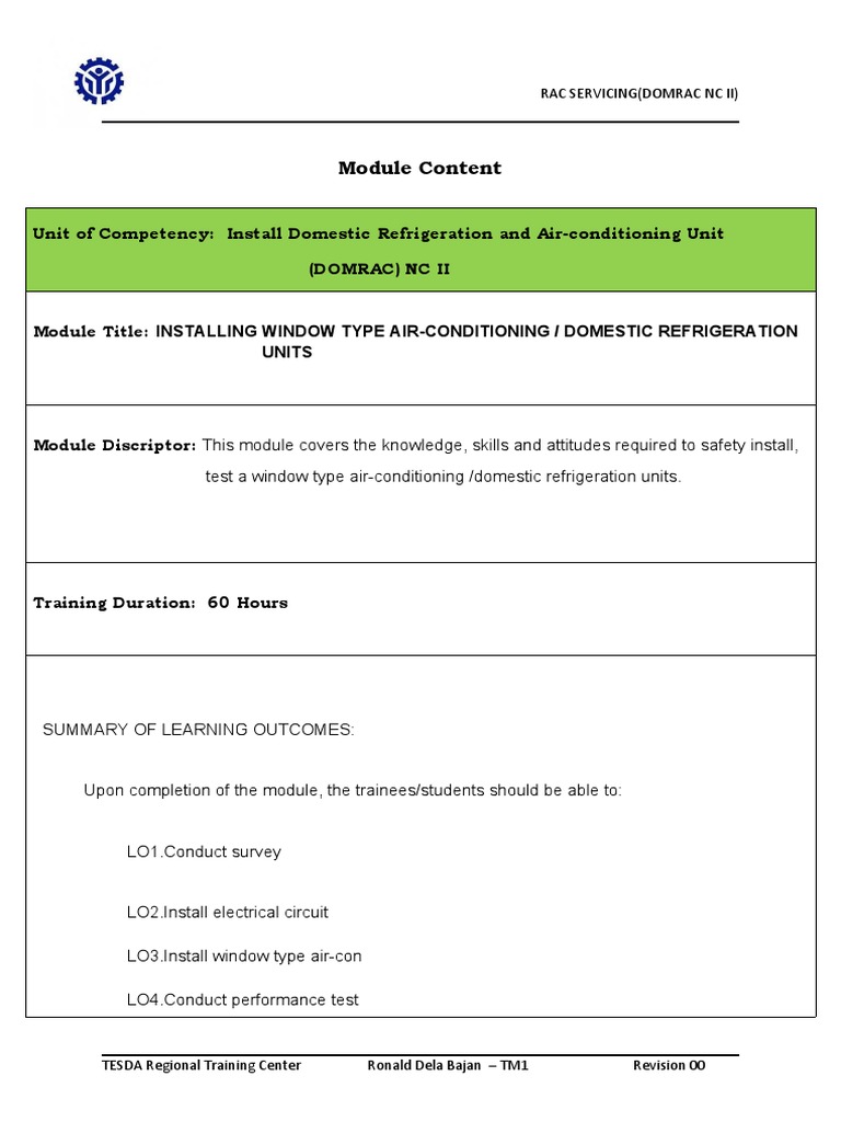 Module Content: Rac Servicing (Domrac NC Ii) | PDF | Electrical Wiring ...