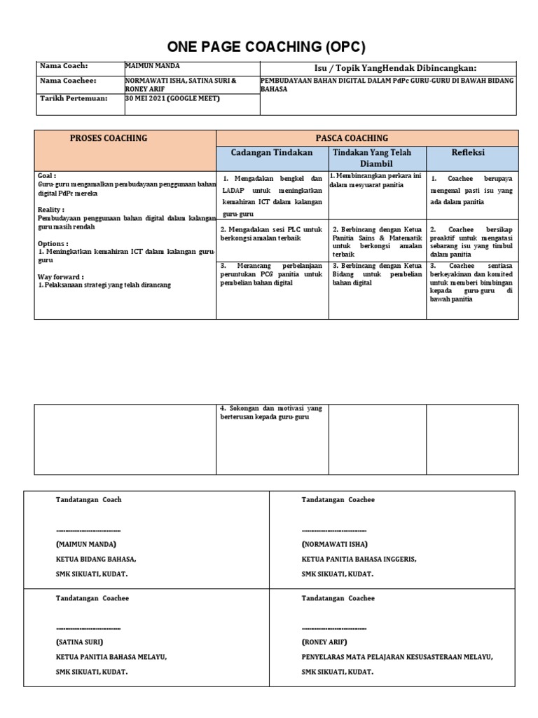 One Page Coaching | PDF