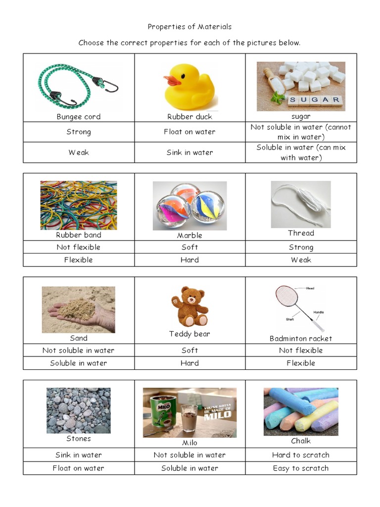 Identifying Properties of Various Materials: A Matching Exercise | PDF