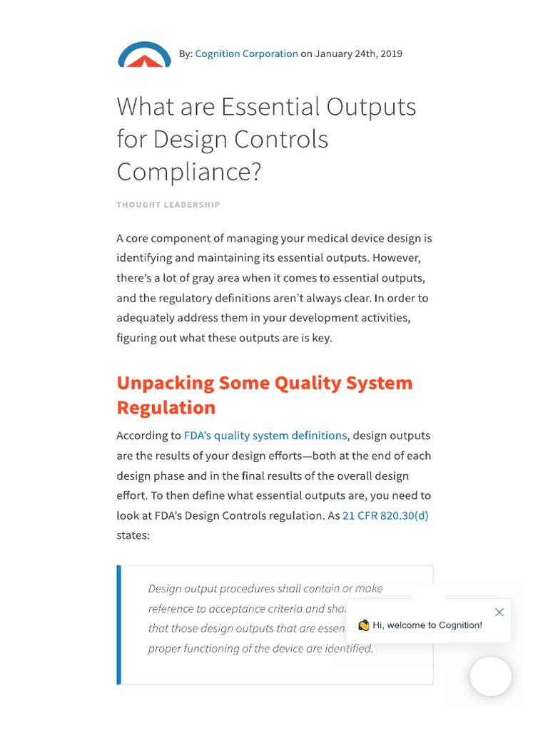 What Are Essential Outputs For Design Control Compliance | PDF