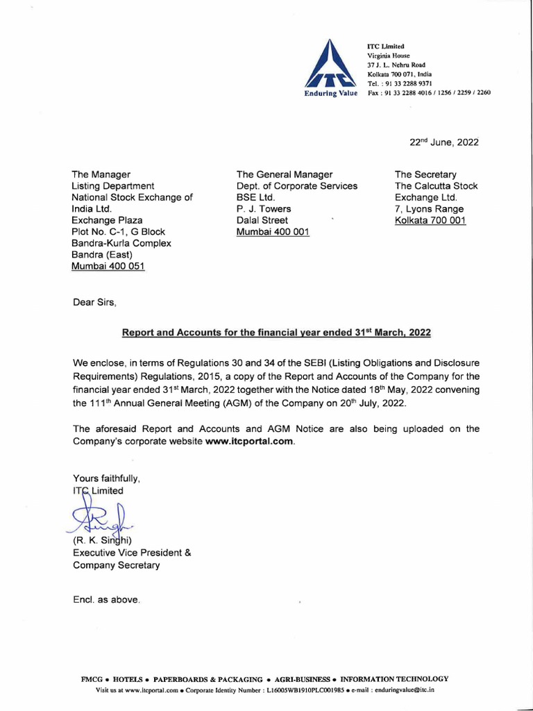 ITC Annual Report 2022 | PDF | Sustainability | Internet Of Things