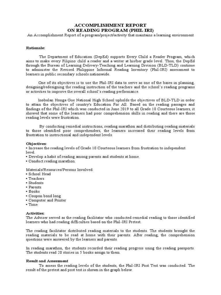 Accomplishment Report On Reading Program (Phil Iri) : Rationale | PDF ...