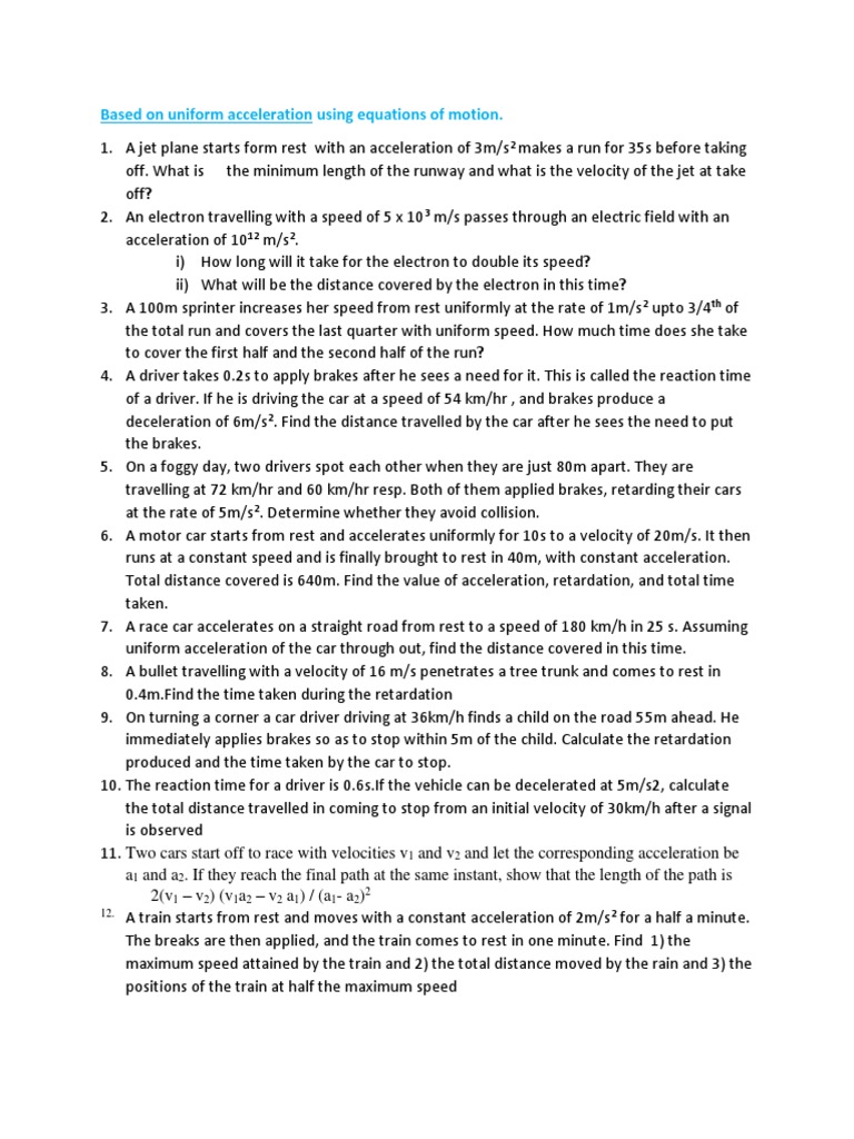 Motion in A Straight Line Worksheet 2 | PDF | Acceleration | Speed