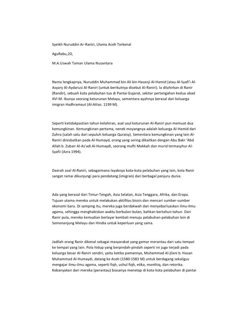 Syeikh Nuruddin Ar Raniri | PDF