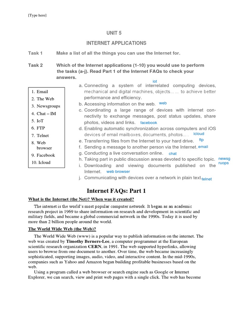 Unit 5 Internet Applications: Task 1 Make A List of All The Things You ...