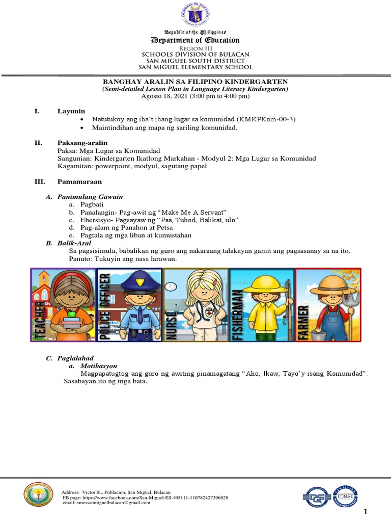 Banghay Aralin Sa Filipino Kindergarten | PDF