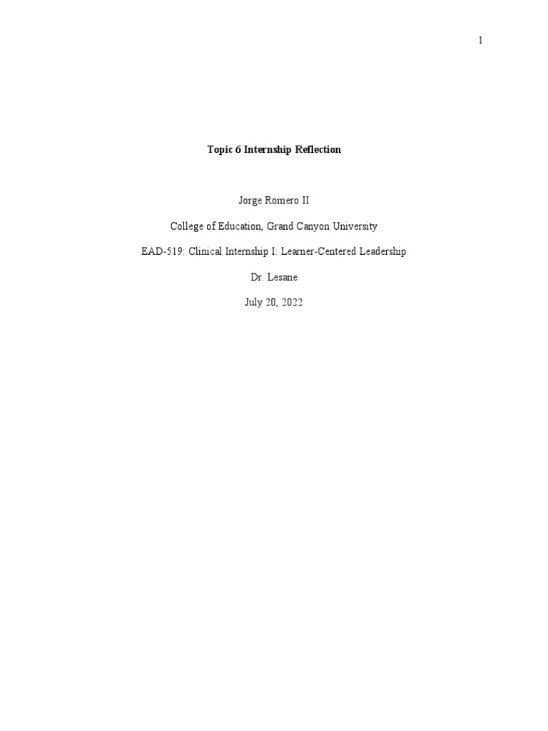 Topic 6 Internship Reflection Pdf Leadership Mentorship