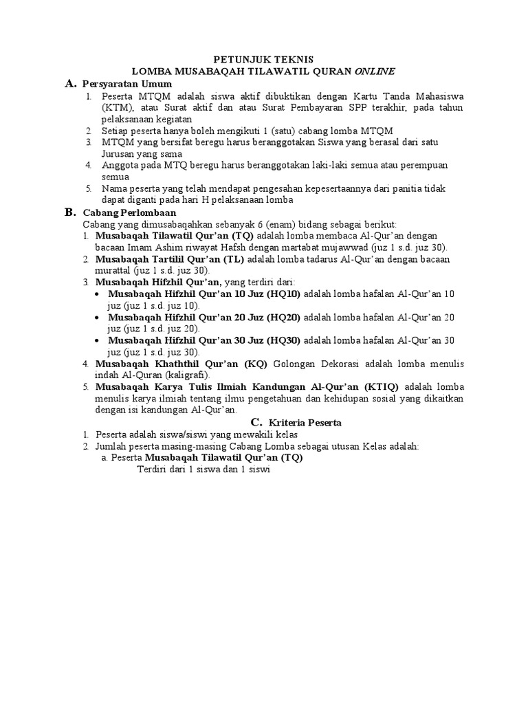 Contoh Juknis MTQ | PDF