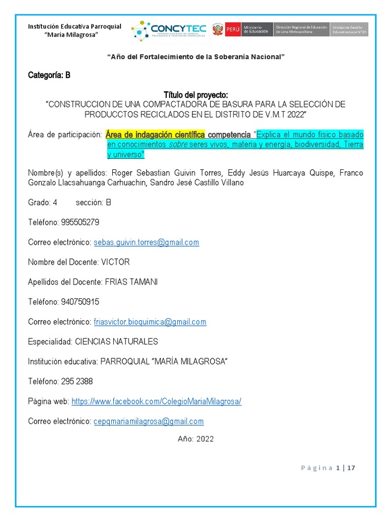 Modelo Proyecto Eureka-2022 - 1 | PDF | Residuos | Contaminación