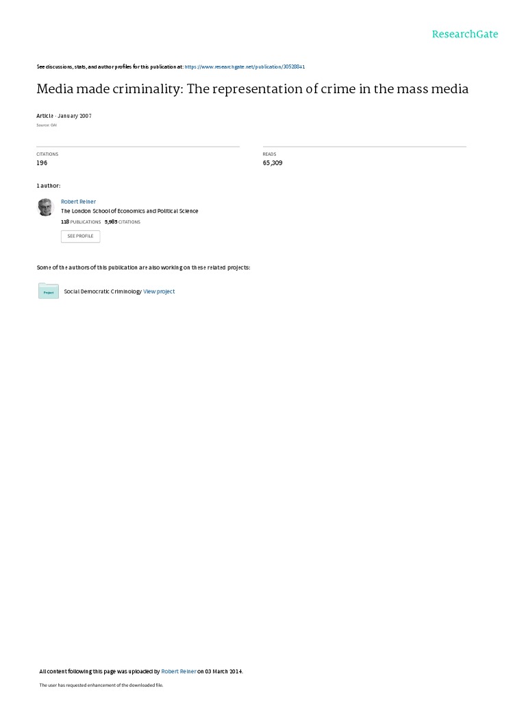 Media Made Criminality: The Representation of Crime in The Mass Media ...