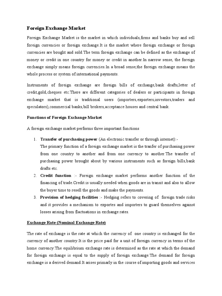Functions of Foreign Exchange Market | PDF | Exchange Rate | Foreign ...