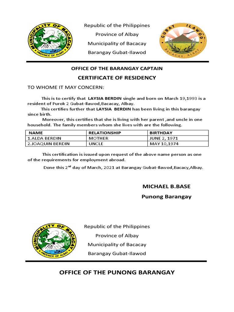 Brgy Clearance and Certification | PDF | Epidemiology | Philippines