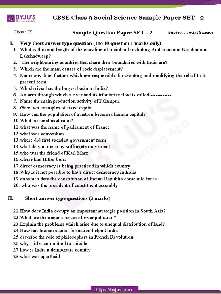 CBSE Class 9 Social Science Sample Paper SET 2 | PDF | Democracy | Political Ideologies