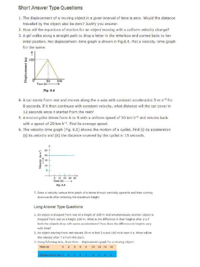 Important Questions For Class 9 Science Chapter 8 Motion | PDF