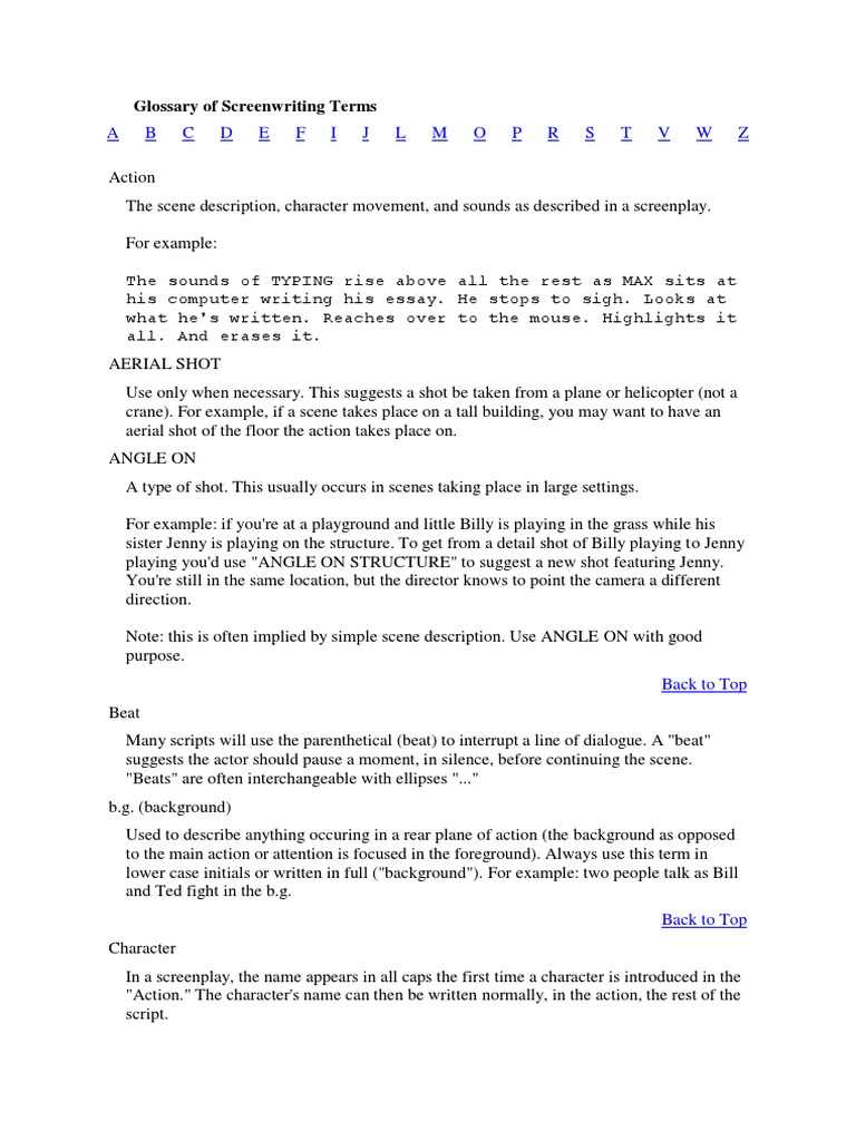 Glossary of Screenwriting Terms 2 | Download Free PDF | Screenplay ...
