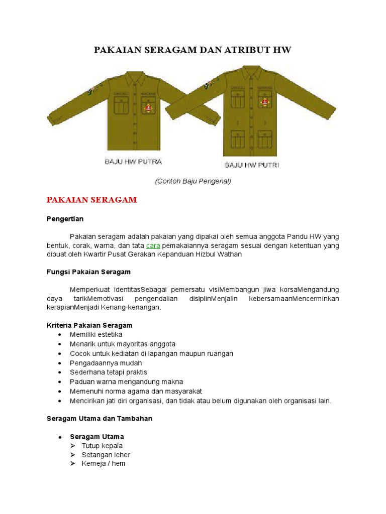 Pakaian Seragam Dan Atribut HW | PDF